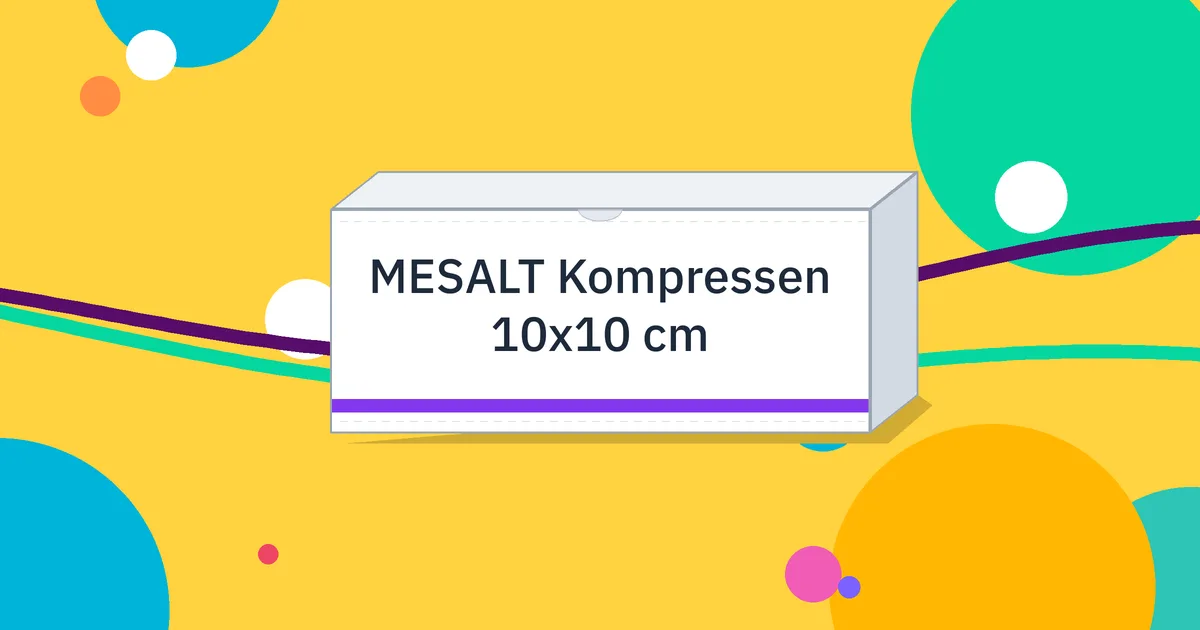 Symbolbild: Packung mit der Aufschrift MESALT Kompressen 10x10 cm (PZN 07733533) – Verfügbarkeit und Bezug in Apotheken in Frankfurt am Main