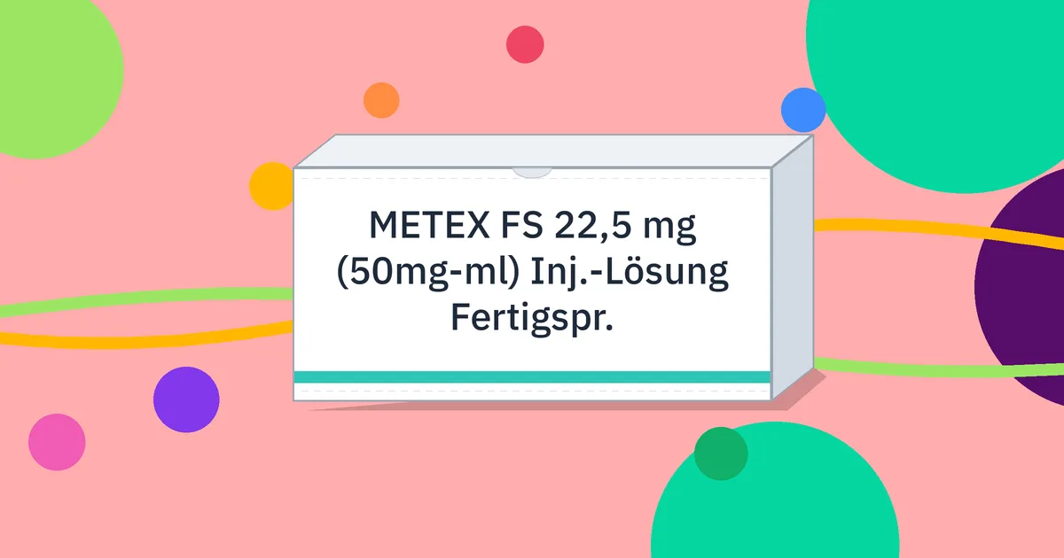 Symbolbild: Packung mit der Aufschrift METEX FS 22,5 mg (50mg-ml) Inj.-Lösung Fertigspr. (PZN 07567810) – Verfügbarkeit und Bezug in Apotheken in Frankfurt am Main