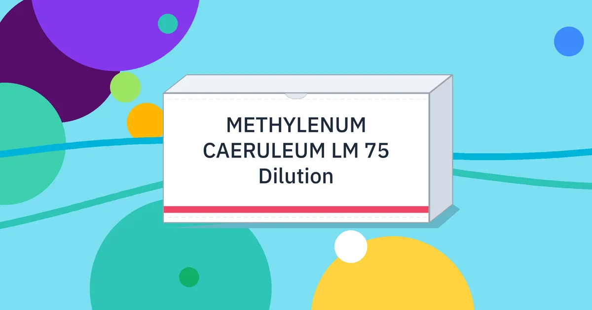 Symbolbild: Packung mit der Aufschrift METHYLENUM CAERULEUM LM 75 Dilution (PZN 13607293) – Verfügbarkeit und Bezug in Apotheken in Frankfurt am Main