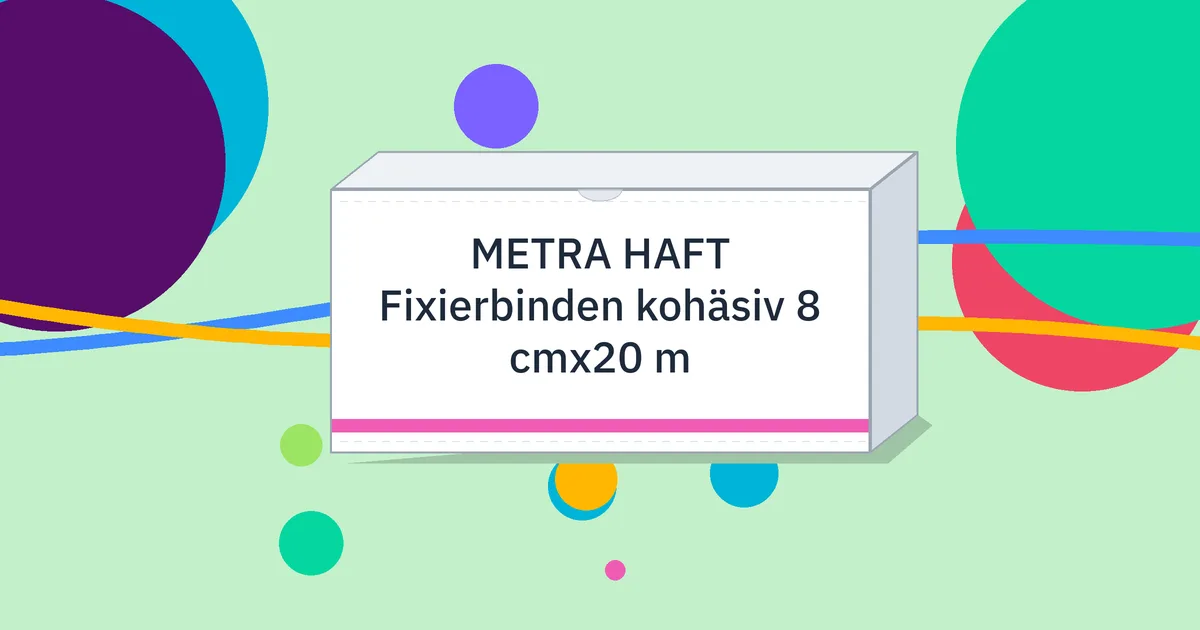 Symbolbild: Packung mit der Aufschrift METRA HAFT Fixierbinden kohäsiv 8 cmx20 m (PZN 07772289) – Verfügbarkeit und Bezug in Apotheken in Frankfurt am Main