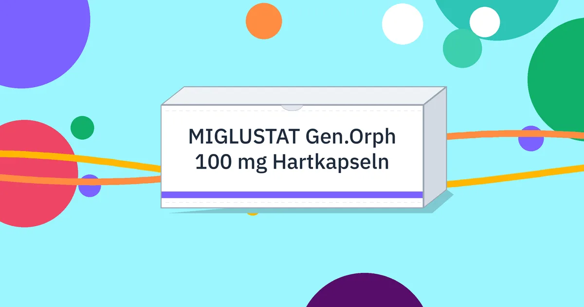 Symbolbild: Packung mit der Aufschrift MIGLUSTAT Gen.Orph 100 mg Hartkapseln (PZN 14035597) – Verfügbarkeit und Bezug in Apotheken in Frankfurt am Main
