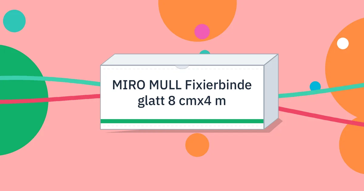 Symbolbild: Packung mit der Aufschrift MIRO MULL Fixierbinde glatt 8 cmx4 m (PZN 06854453) – Verfügbarkeit und Bezug in Apotheken in Frankfurt am Main