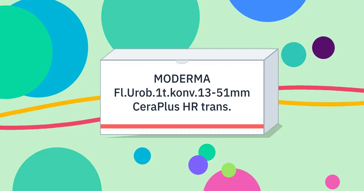 Symbolbild: Packung mit der Aufschrift MODERMA Fl.Urob.1t.konv.13-51mm CeraPlus HR trans. (PZN 16243147) – Verfügbarkeit und Bezug in Apotheken in Frankfurt am Main