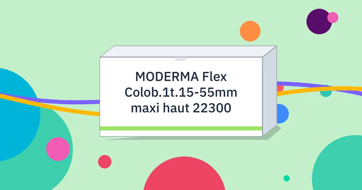 Symbolbild: Packung mit der Aufschrift MODERMA Flex Colob.1t.15-55mm maxi haut 22300 (PZN 00788666) – Verfügbarkeit und Bezug in Apotheken in Frankfurt am Main