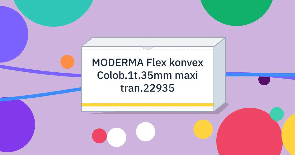 Symbolbild: Packung mit der Aufschrift MODERMA Flex konvex Colob.1t.35mm maxi tran.22935 (PZN 04194805) – Verfügbarkeit und Bezug in Apotheken in Frankfurt am Main