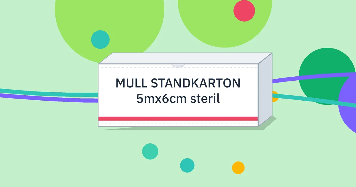 Symbolbild: Packung mit der Aufschrift MULL STANDKARTON 5mx6cm steril (PZN 01721730) – Verfügbarkeit und Bezug in Apotheken in Frankfurt am Main