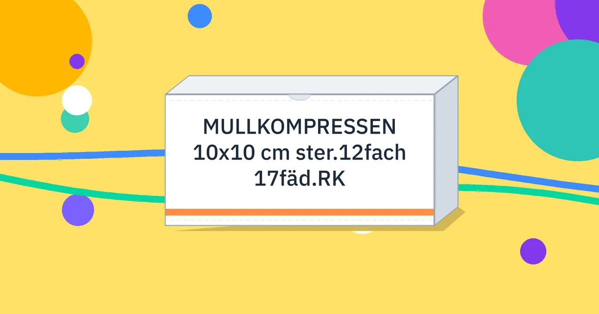 Symbolbild: Packung mit der Aufschrift MULLKOMPRESSEN 10x10 cm ster.12fach 17fäd.RK (PZN 06930496) – Verfügbarkeit und Bezug in Apotheken in Frankfurt am Main