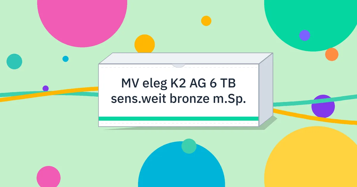 Symbolbild: Packung mit der Aufschrift MV eleg K2 AG 6 TB sens.weit bronze m.Sp. (PZN 14719120) – Verfügbarkeit und Bezug in Apotheken in Frankfurt am Main