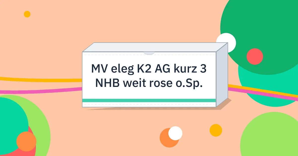 Symbolbild: Packung mit der Aufschrift MV eleg K2 AG kurz 3 NHB weit rose o.Sp. (PZN 15714366) – Verfügbarkeit und Bezug in Apotheken in Frankfurt am Main