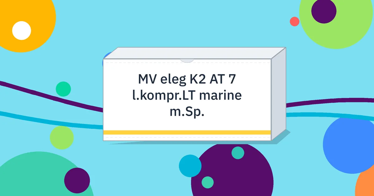 Symbolbild: Packung mit der Aufschrift MV eleg K2 AT 7 l.kompr.LT marine m.Sp. (PZN 15285913) – Verfügbarkeit und Bezug in Apotheken in Frankfurt am Main