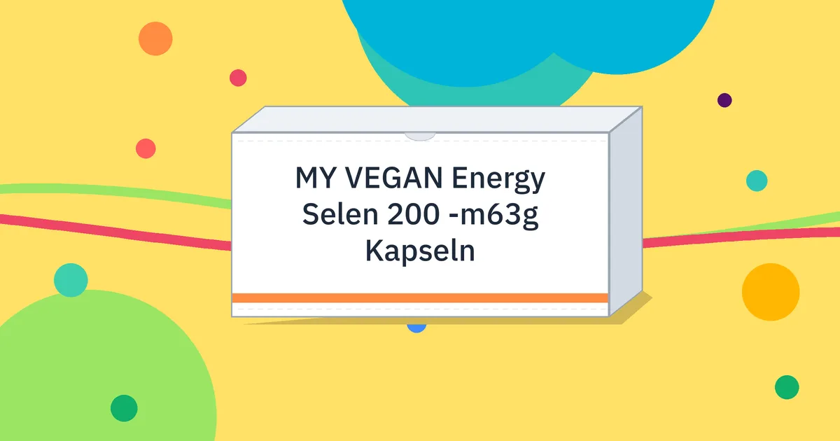 Symbolbild: Packung mit der Aufschrift MY VEGAN Energy Selen 200 -m63g Kapseln (PZN 11266623) – Verfügbarkeit und Bezug in Apotheken in Frankfurt am Main
