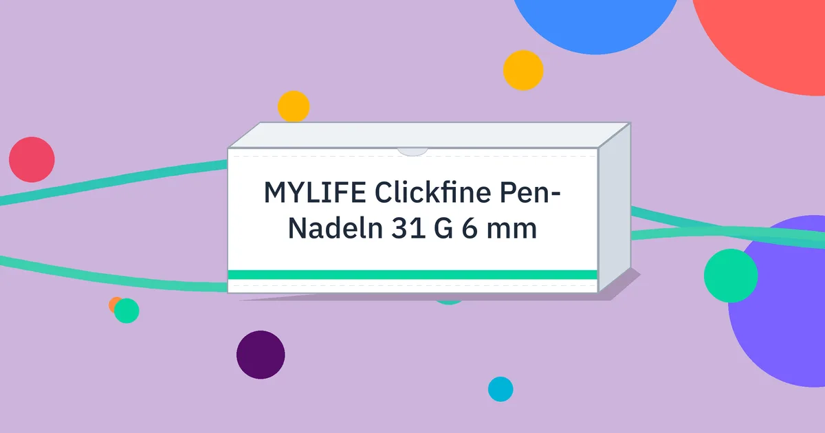 Symbolbild: Packung mit der Aufschrift MYLIFE Clickfine Pen-Nadeln 31 G 6 mm (PZN 00684984) – Verfügbarkeit und Bezug in Apotheken in Frankfurt am Main