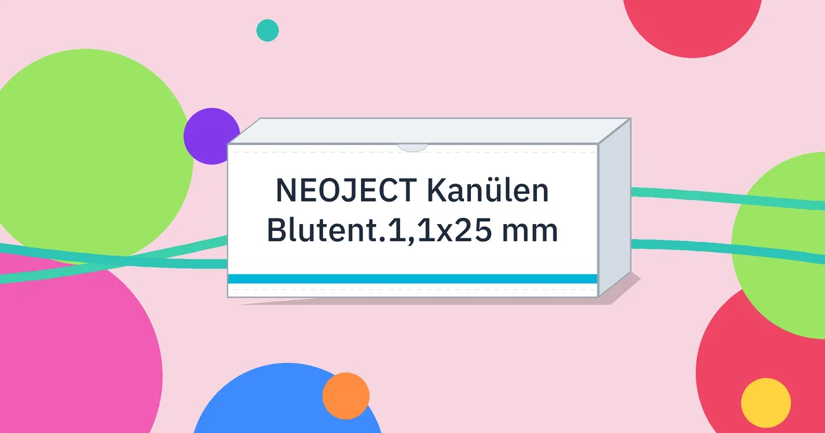 Symbolbild: Packung mit der Aufschrift NEOJECT Kanülen Blutent.1,1x25 mm (PZN 00267542) – Verfügbarkeit und Bezug in Apotheken in Frankfurt am Main