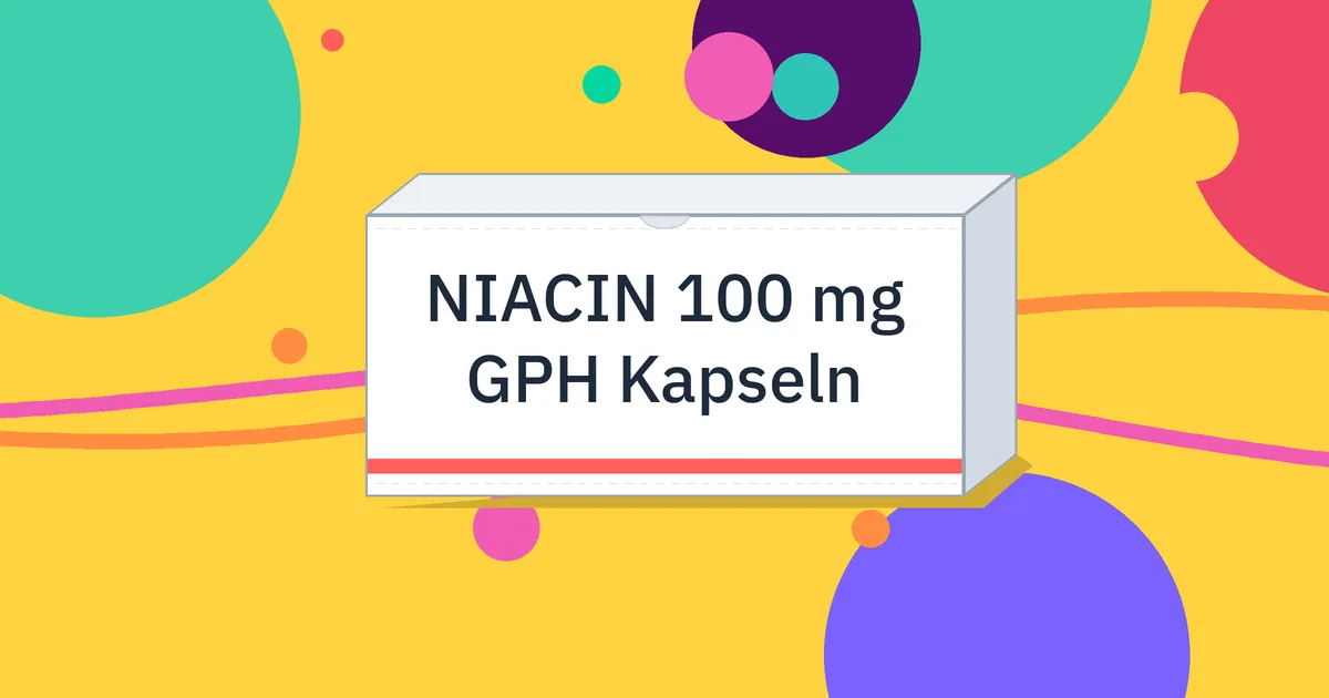 Symbolbild: Packung mit der Aufschrift NIACIN 100 mg GPH Kapseln (PZN 04699959) – Verfügbarkeit und Bezug in Apotheken in Frankfurt am Main