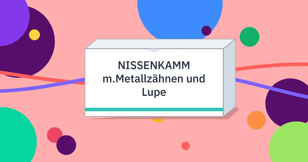 Symbolbild: Packung mit der Aufschrift NISSENKAMM m.Metallzähnen und Lupe (PZN 08698543) – Verfügbarkeit und Bezug in Apotheken in Frankfurt am Main