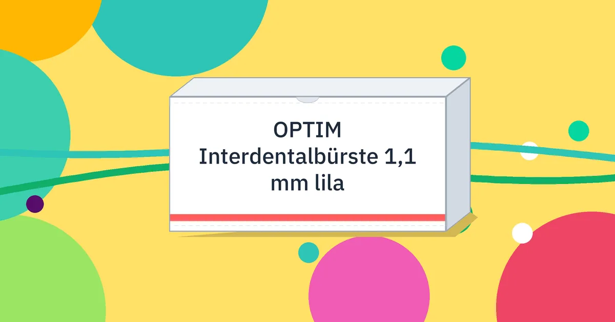 Symbolbild: Packung mit der Aufschrift OPTIM Interdentalbürste 1,1 mm lila (PZN 16237589) – Verfügbarkeit und Bezug in Apotheken in Frankfurt am Main