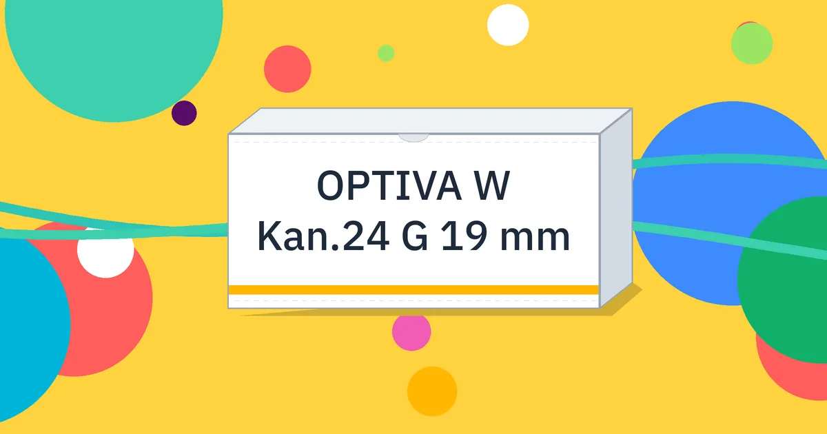 Symbolbild: Packung mit der Aufschrift OPTIVA W Kan.24 G 19 mm (PZN 09105924) – Verfügbarkeit und Bezug in Apotheken in Frankfurt am Main