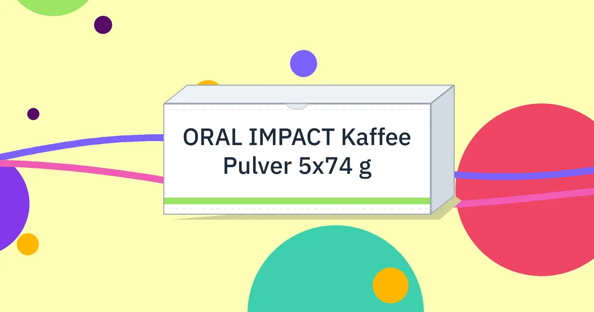 Symbolbild: Packung mit der Aufschrift ORAL IMPACT Kaffee Pulver 5x74 g (PZN 02588977) – Verfügbarkeit und Bezug in Apotheken in Frankfurt am Main