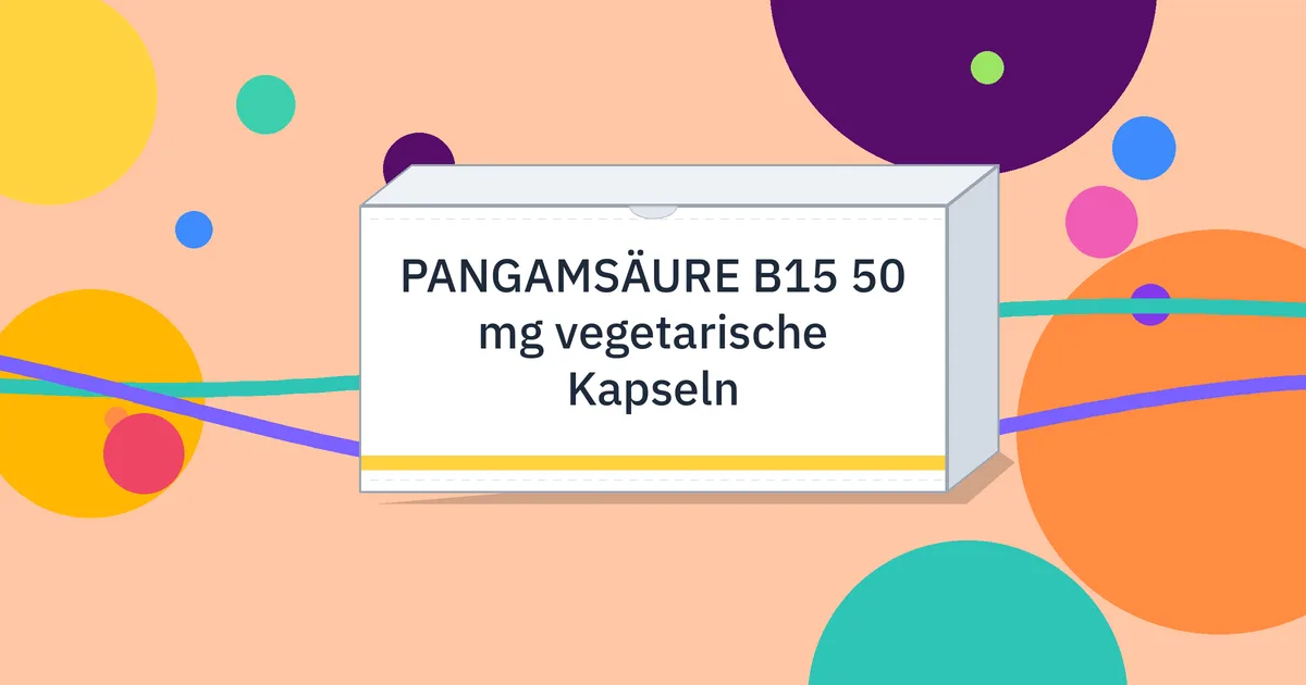 Symbolbild: Packung mit der Aufschrift PANGAMSÄURE B15 50 mg vegetarische Kapseln (PZN 05101697) – Verfügbarkeit und Bezug in Apotheken in Frankfurt am Main