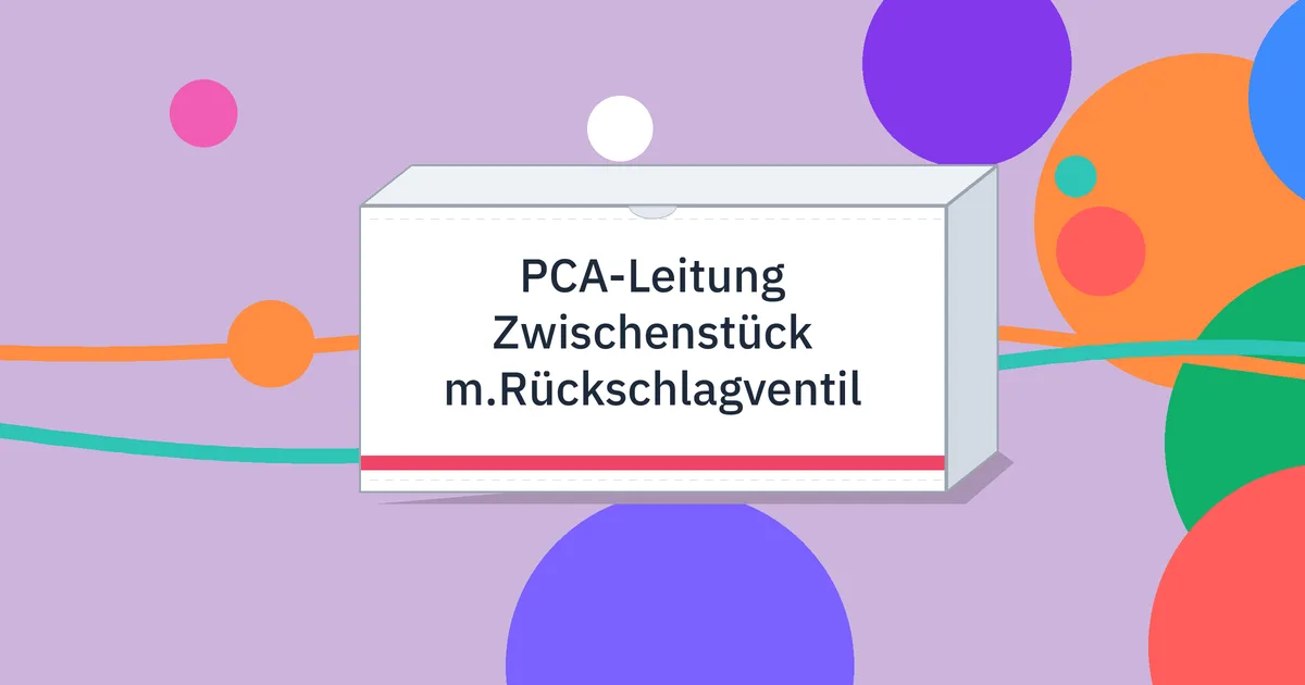 Symbolbild: Packung mit der Aufschrift PCA-Leitung Zwischenstück m.Rückschlagventil (PZN 00222858) – Verfügbarkeit und Bezug in Apotheken in Frankfurt am Main