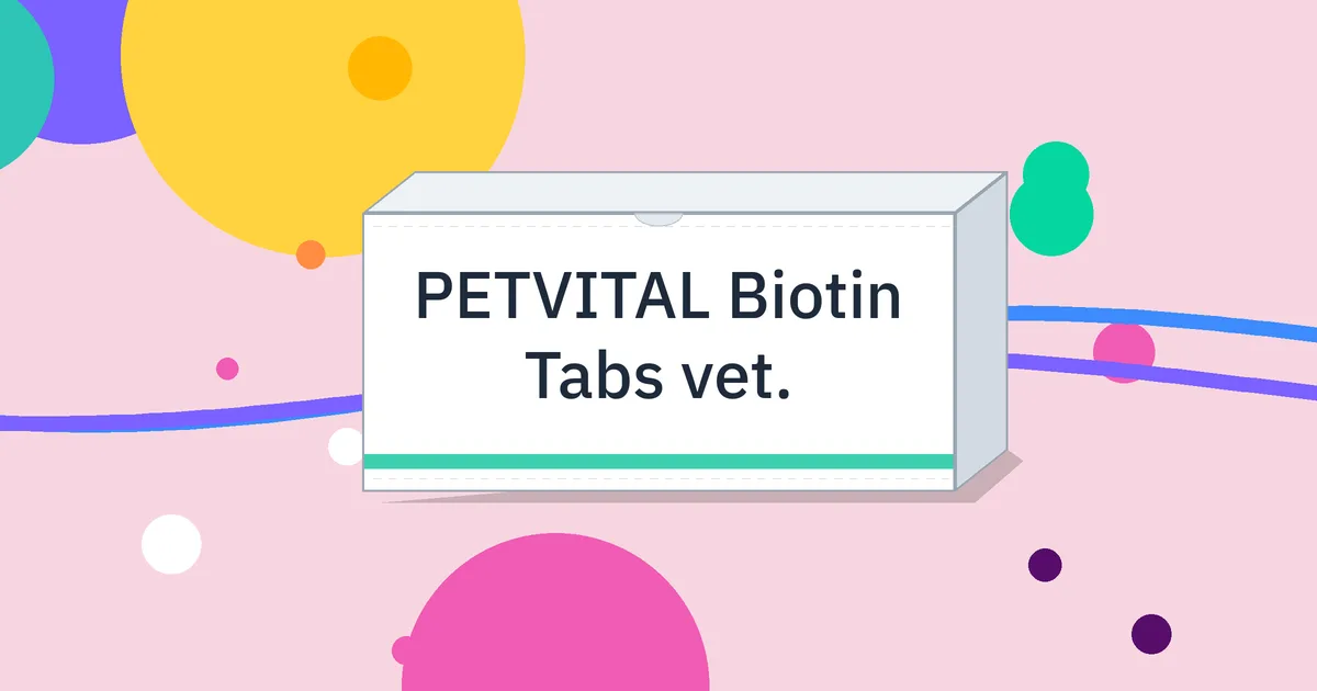 Symbolbild: Packung mit der Aufschrift PETVITAL Biotin Tabs vet. (PZN 04315829) – Verfügbarkeit und Bezug in Apotheken in Frankfurt am Main