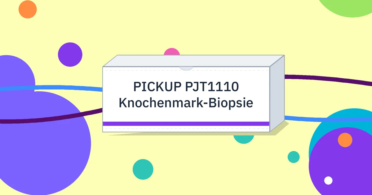 Symbolbild: Packung mit der Aufschrift PICKUP PJT1110 Knochenmark-Biopsie (PZN 19250283) – Verfügbarkeit und Bezug in Apotheken in Frankfurt am Main