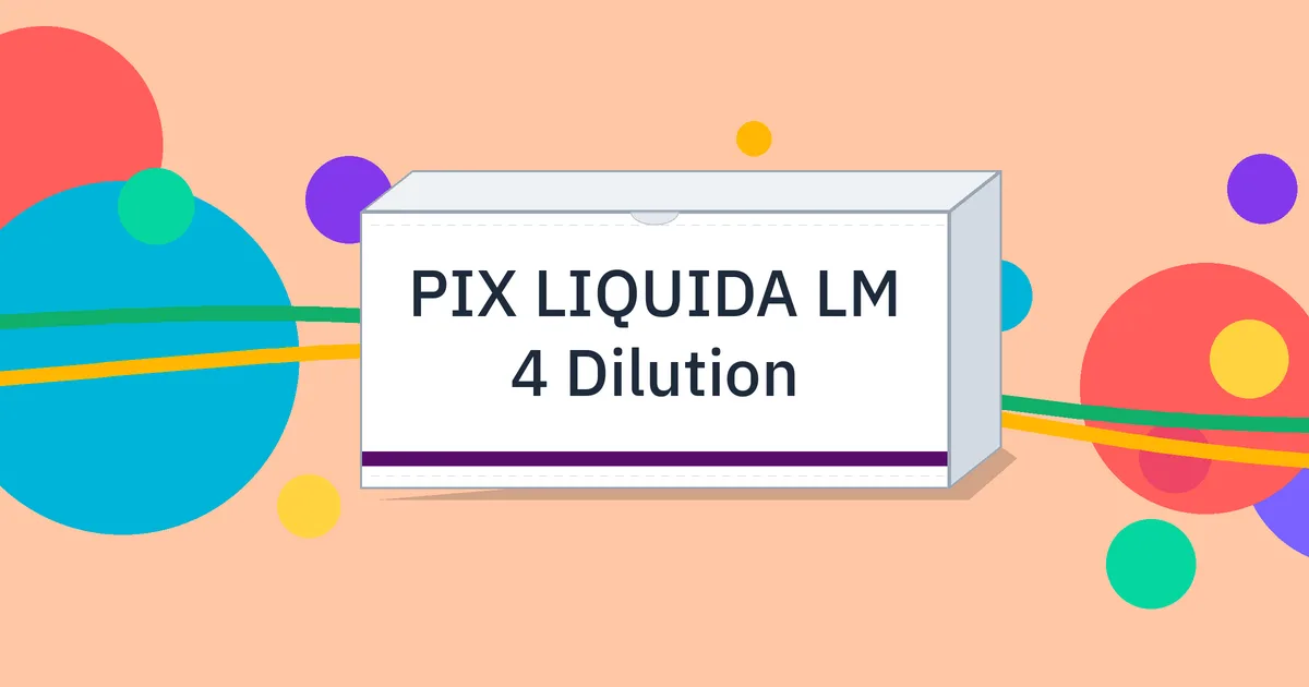 Symbolbild: Packung mit der Aufschrift PIX LIQUIDA LM 4 Dilution (PZN 13646152) – Verfügbarkeit und Bezug in Apotheken in Frankfurt am Main