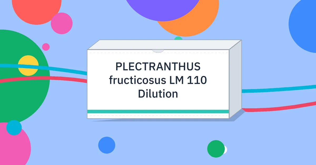 Symbolbild: Packung mit der Aufschrift PLECTRANTHUS fructicosus LM 110 Dilution (PZN 13648820) – Verfügbarkeit und Bezug in Apotheken in Frankfurt am Main
