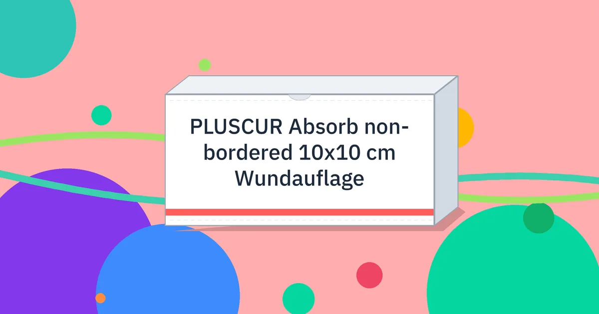 Symbolbild: Packung mit der Aufschrift PLUSCUR Absorb non-bordered 10x10 cm Wundauflage (PZN 19065232) – Verfügbarkeit und Bezug in Apotheken in Frankfurt am Main
