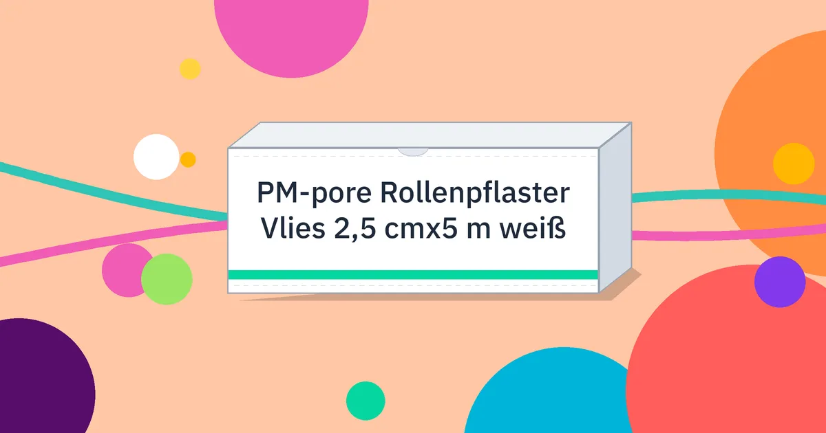 Symbolbild: Packung mit der Aufschrift PM-pore Rollenpflaster Vlies 2,5 cmx5 m weiß (PZN 18844359) – Verfügbarkeit und Bezug in Apotheken in Frankfurt am Main