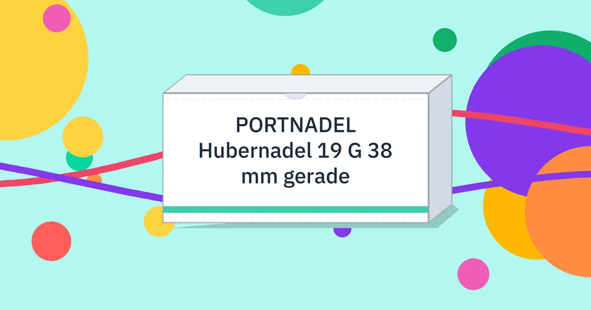 Symbolbild: Packung mit der Aufschrift PORTNADEL Hubernadel 19 G 38 mm gerade (PZN 02756558) – Verfügbarkeit und Bezug in Apotheken in Frankfurt am Main