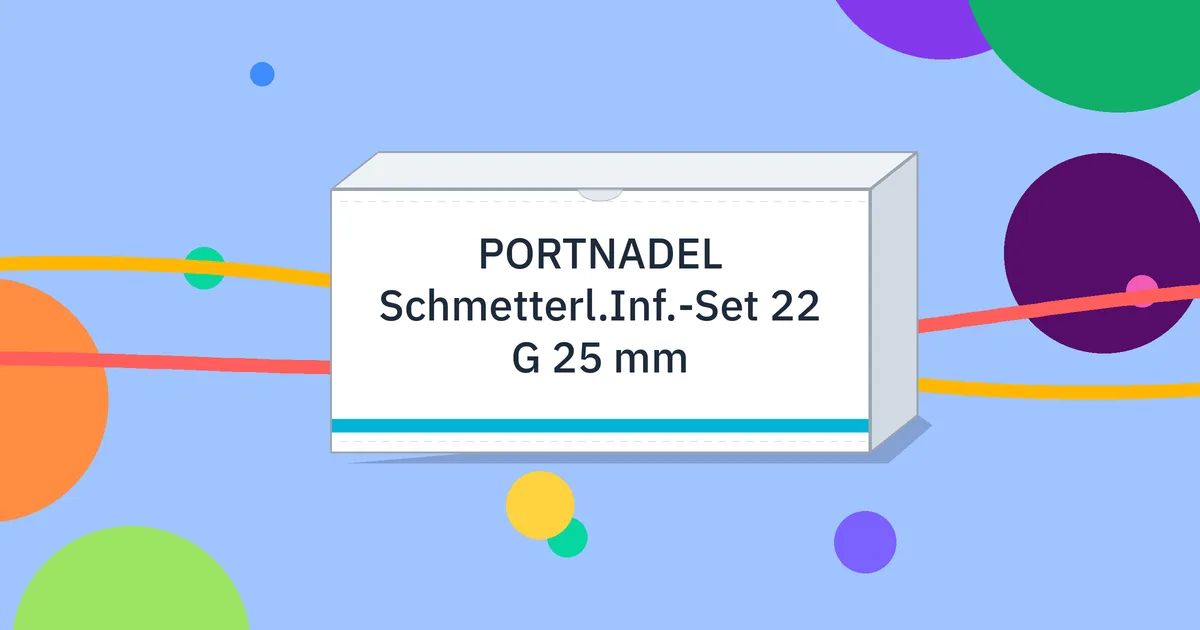 Symbolbild: Packung mit der Aufschrift PORTNADEL Schmetterl.Inf.-Set 22 G 25 mm (PZN 02756535) – Verfügbarkeit und Bezug in Apotheken in Frankfurt am Main