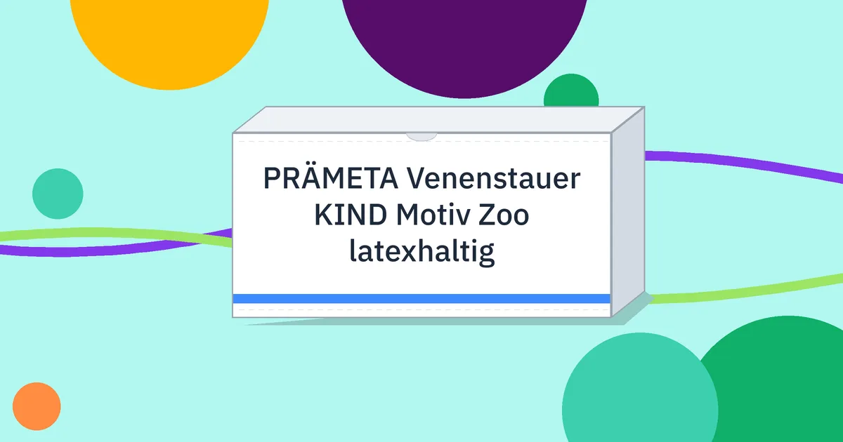 Symbolbild: Packung mit der Aufschrift PRÄMETA Venenstauer KIND Motiv Zoo latexhaltig (PZN 16765561) – Verfügbarkeit und Bezug in Apotheken in Frankfurt am Main