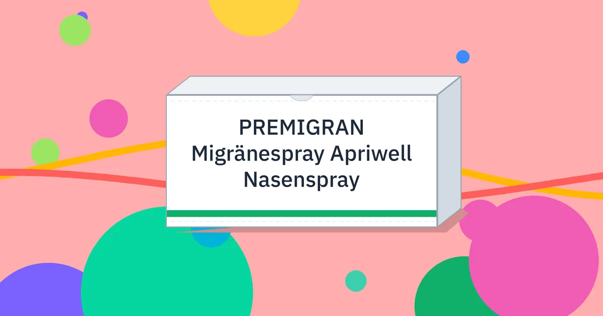 Symbolbild: Packung mit der Aufschrift PREMIGRAN Migränespray Apriwell Nasenspray (PZN 19819866) – Verfügbarkeit und Bezug in Apotheken in Frankfurt am Main