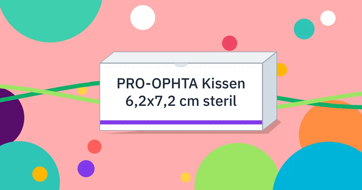 Symbolbild: Packung mit der Aufschrift PRO-OPHTA Kissen 6,2x7,2 cm steril (PZN 03531459) – Verfügbarkeit und Bezug in Apotheken in Frankfurt am Main