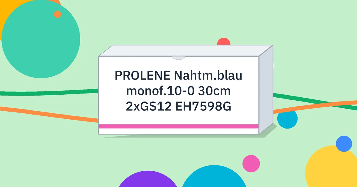 Symbolbild: Packung mit der Aufschrift PROLENE Nahtm.blau monof.10-0 30cm 2xGS12 EH7598G (PZN 19884160) – Verfügbarkeit und Bezug in Apotheken in Frankfurt am Main