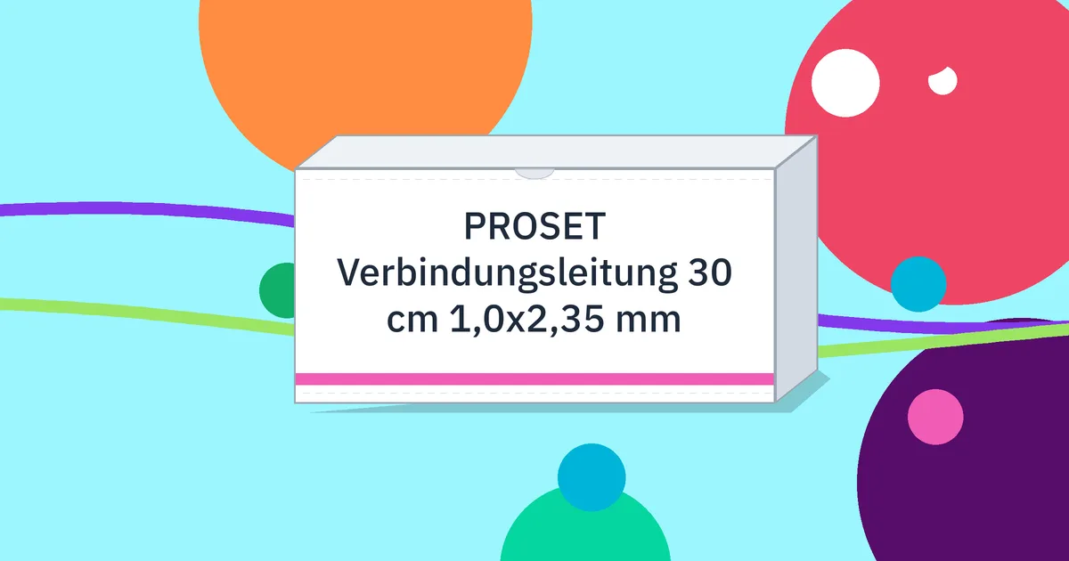Symbolbild: Packung mit der Aufschrift PROSET Verbindungsleitung 30 cm 1,0x2,35 mm (PZN 11865737) – Verfügbarkeit und Bezug in Apotheken in Frankfurt am Main
