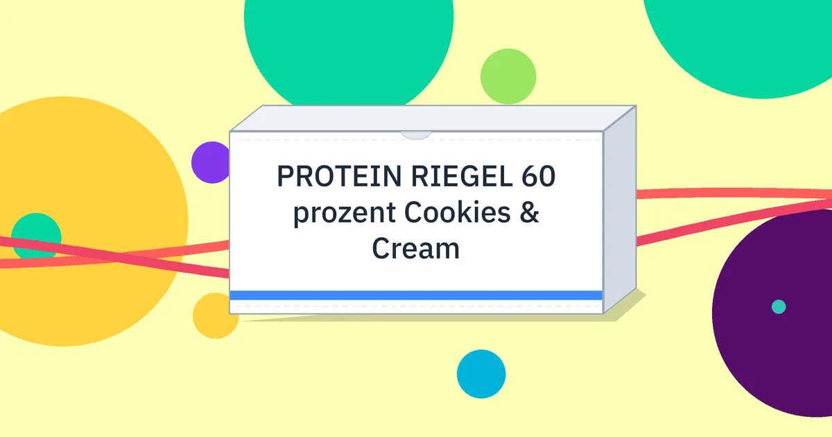 Symbolbild: Packung mit der Aufschrift PROTEIN RIEGEL 60 prozent Cookies & Cream (PZN 18759719) – Verfügbarkeit und Bezug in Apotheken in Frankfurt am Main