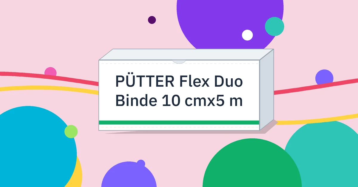 Symbolbild: Packung mit der Aufschrift PÜTTER Flex Duo Binde 10 cmx5 m (PZN 18374600) – Verfügbarkeit und Bezug in Apotheken in Frankfurt am Main