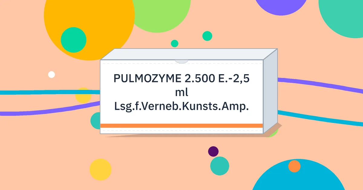 Symbolbild: Packung mit der Aufschrift PULMOZYME 2.500 E.-2,5 ml Lsg.f.Verneb.Kunsts.Amp. (PZN 06172742) – Verfügbarkeit und Bezug in Apotheken in Frankfurt am Main
