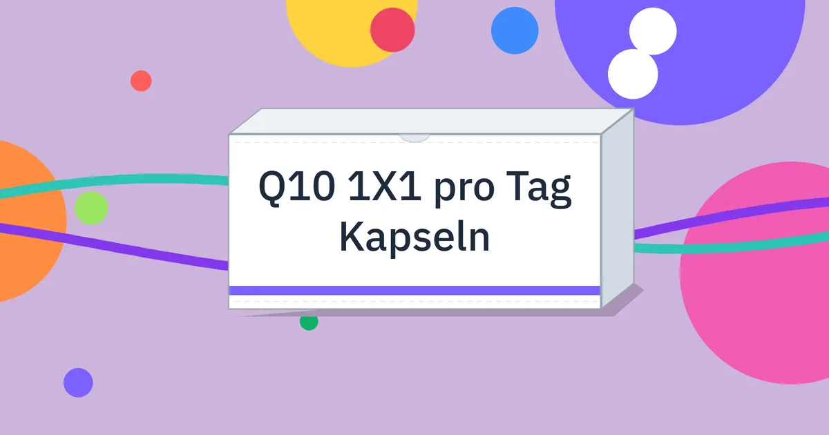 Symbolbild: Packung mit der Aufschrift Q10 1X1 pro Tag Kapseln (PZN 07412616) – Verfügbarkeit und Bezug in Apotheken in Frankfurt am Main