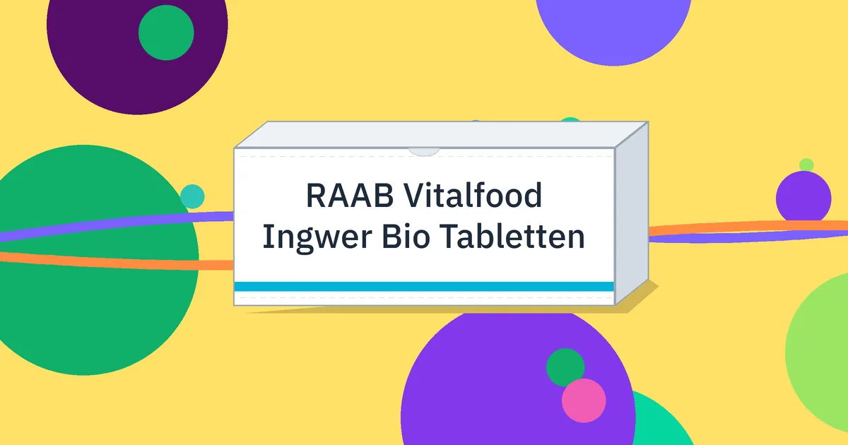 Symbolbild: Packung mit der Aufschrift RAAB Vitalfood Ingwer Bio Tabletten (PZN 19304530) – Verfügbarkeit und Bezug in Apotheken in Frankfurt am Main