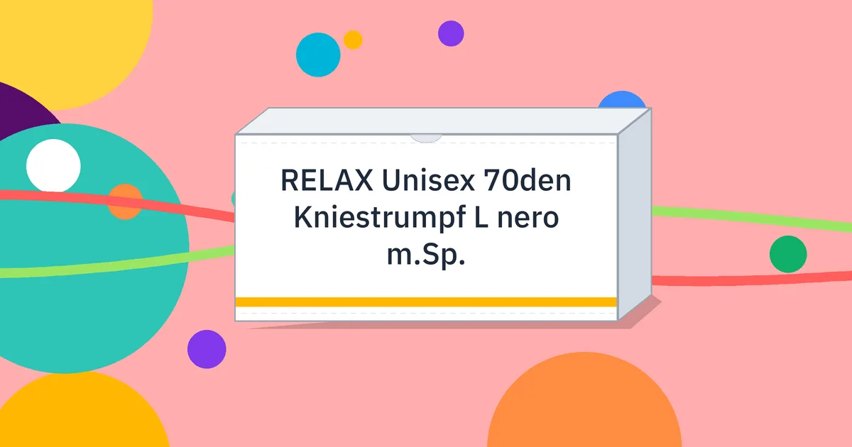 Symbolbild: Packung mit der Aufschrift RELAX Unisex 70den Kniestrumpf L nero m.Sp. (PZN 01380051) – Verfügbarkeit und Bezug in Apotheken in Frankfurt am Main