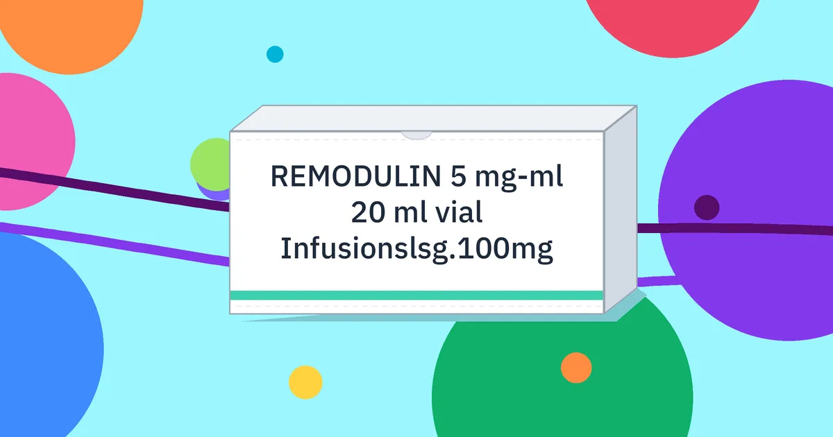 Symbolbild: Packung mit der Aufschrift REMODULIN 5 mg-ml 20 ml vial Infusionslsg.100mg (PZN 02328199) – Verfügbarkeit und Bezug in Apotheken in Frankfurt am Main