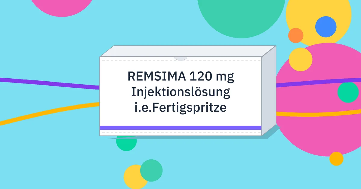 Symbolbild: Packung mit der Aufschrift REMSIMA 120 mg Injektionslösung i.e.Fertigspritze (PZN 16687482) – Verfügbarkeit und Bezug in Apotheken in Frankfurt am Main