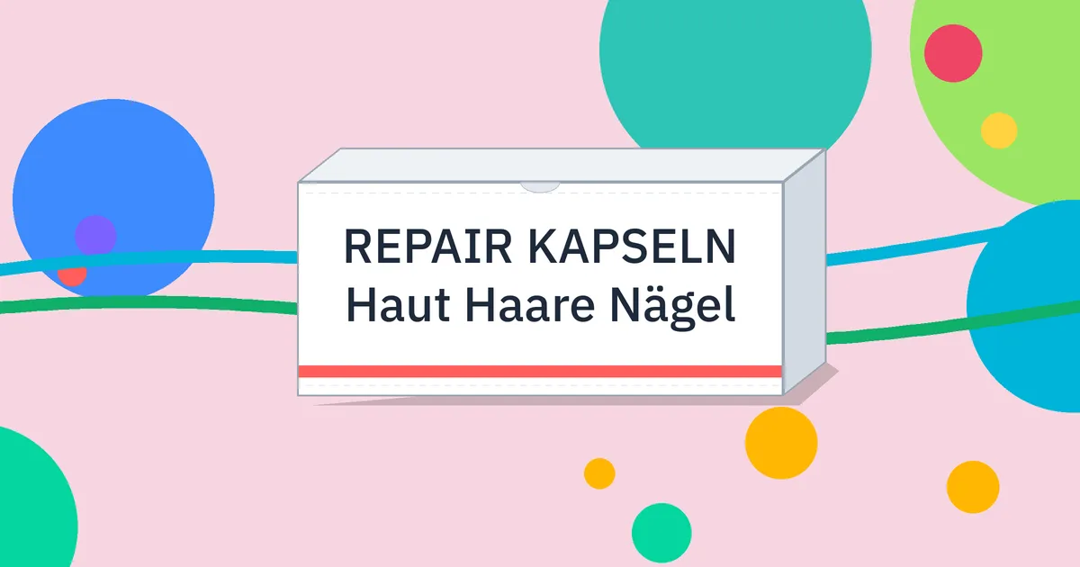 Symbolbild: Packung mit der Aufschrift REPAIR KAPSELN Haut Haare Nägel (PZN 04684018) – Verfügbarkeit und Bezug in Apotheken in Frankfurt am Main