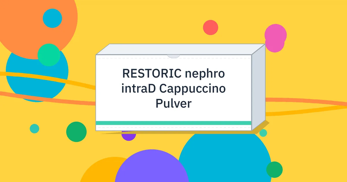 Symbolbild: Packung mit der Aufschrift RESTORIC nephro intraD Cappuccino Pulver (PZN 18354253) – Verfügbarkeit und Bezug in Apotheken in Frankfurt am Main