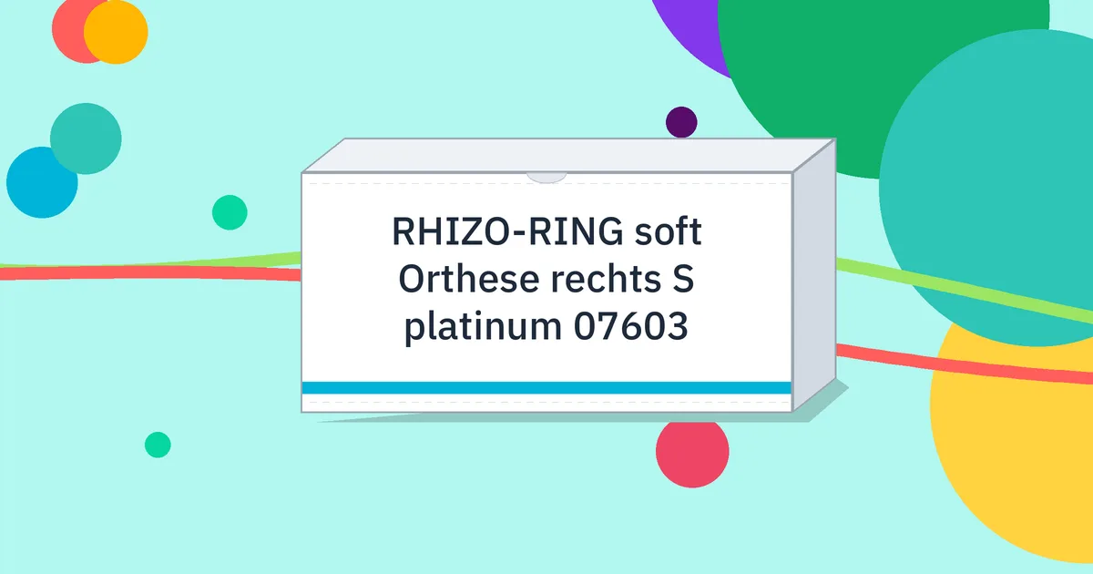 Symbolbild: Packung mit der Aufschrift RHIZO-RING soft Orthese rechts S platinum 07603 (PZN 13986103) – Verfügbarkeit und Bezug in Apotheken in Frankfurt am Main
