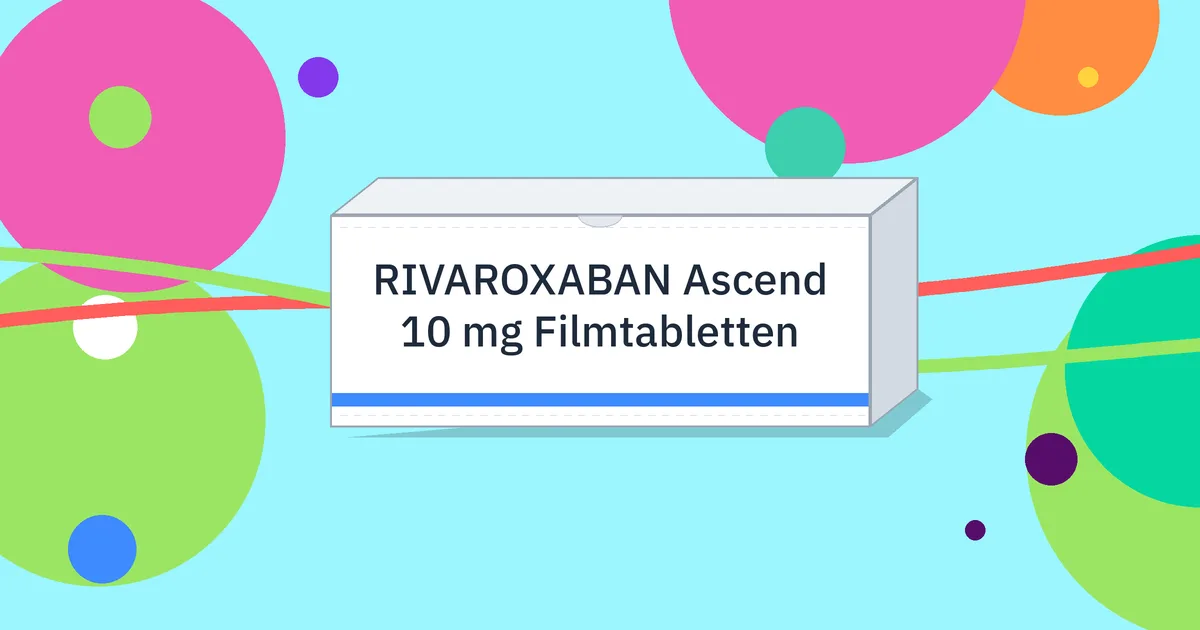 Symbolbild: Packung mit der Aufschrift RIVAROXABAN Ascend 10 mg Filmtabletten (PZN 20161952) – Verfügbarkeit und Bezug in Apotheken in Frankfurt am Main