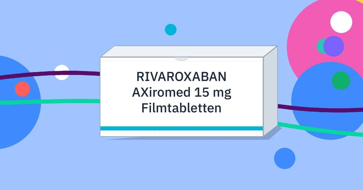 Symbolbild: Packung mit der Aufschrift RIVAROXABAN AXiromed 15 mg Filmtabletten (PZN 20113048) – Verfügbarkeit und Bezug in Apotheken in Frankfurt am Main